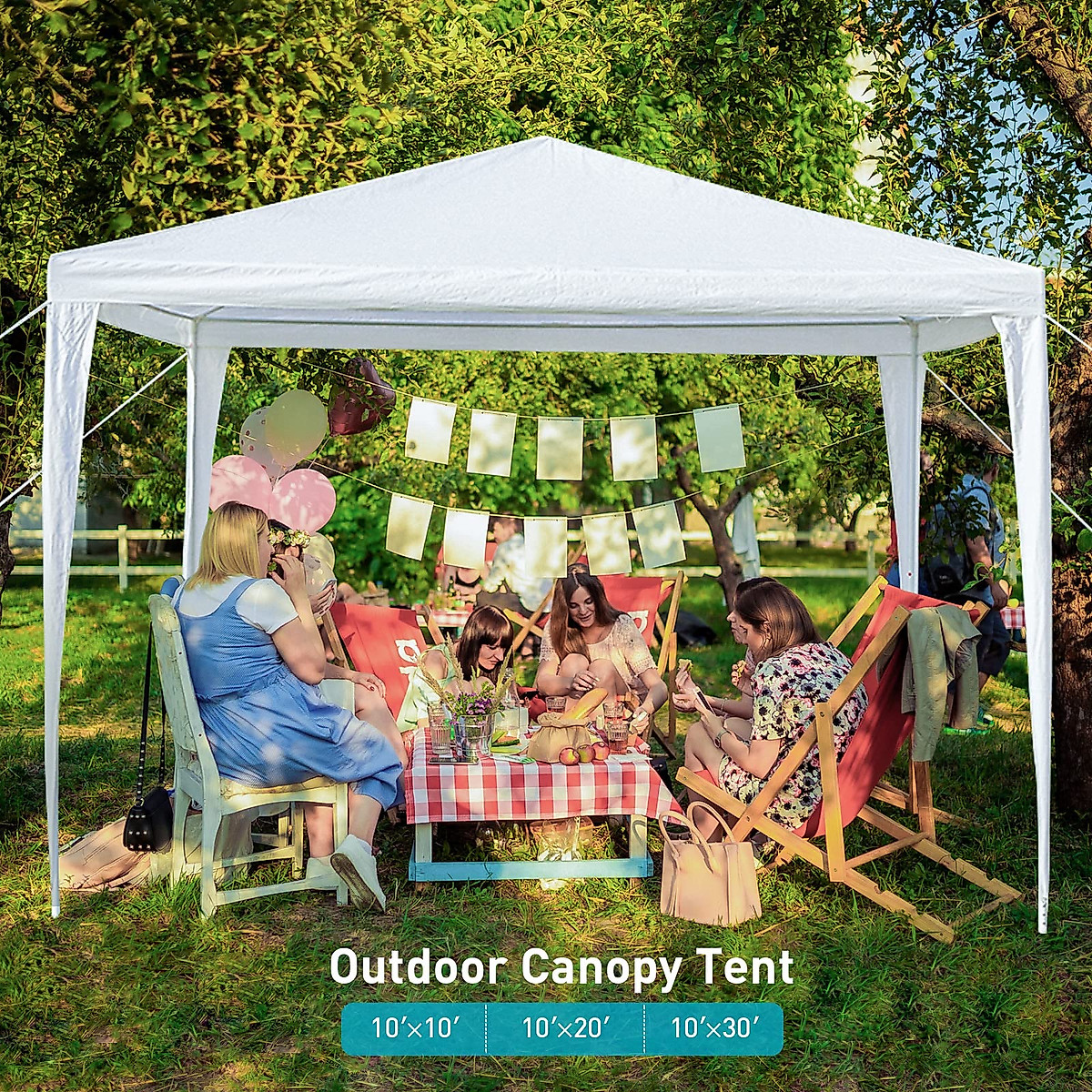 10'x10' Outdoor Party Tent, Backyard Canopy Tents for Parties, White Event Tent with Ground Nails and Ropes, Small Waterproof Tent for Wedding, Barbecue and Flea Market