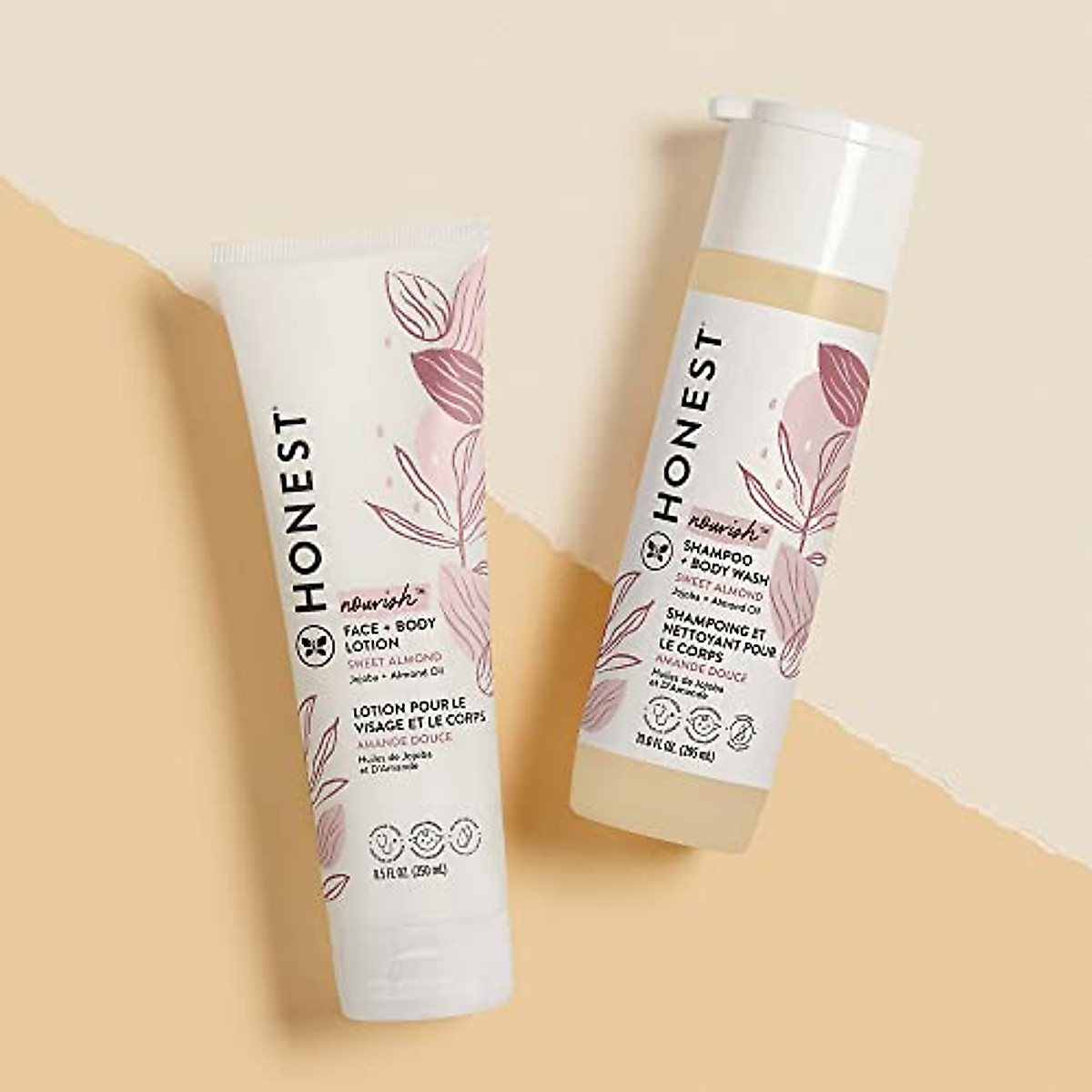 The Honest Company 2-in-1 Cleansing Shampoo + Body Wash and Face Lotion Bundle | Gentle for Baby | Naturally Derived | Sweet Almond Nourish, 18.5 fl oz