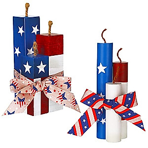 6 Pcs 4th of July Tiered Tray Decor July 4th Firework Tiered Tray Sign Patriotic Memorial Day Centerpieces Rustic Fireworks Wood Sign Independence Day Wooden Table Decor for Home Tables