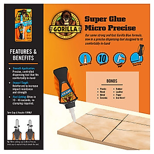 Gorilla Micro Precise Super Glue, 5.5 Gram, Clear, (Pack of 1)