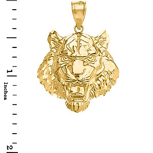 Fine 14k Yellow Gold Roaring Tiger Head Animal Necklace Pendant, 1.31"