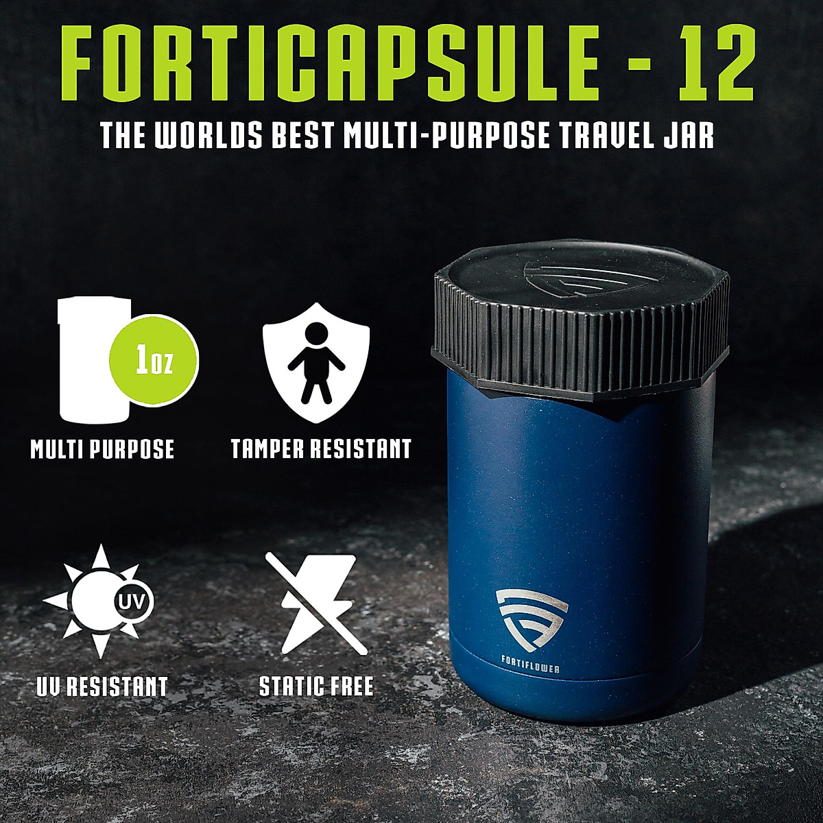 Fortiflower - Upgraded Lid | 12oz Storage Container Jar | Light Proof Jars, Herb Jar, Static, Child Resistant Spice Jar, Coffee Jar, Protein Powder Container & more!