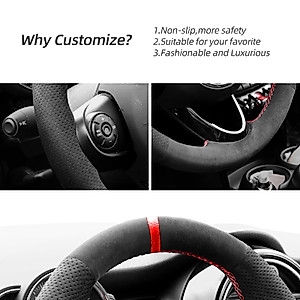 Alfanxi Hand Stitch Alcantara Steering Wheel Cover Compatible with Mini Cooper/Coupe/Clubman/Countryman 2014-2023 (Red Stripe)