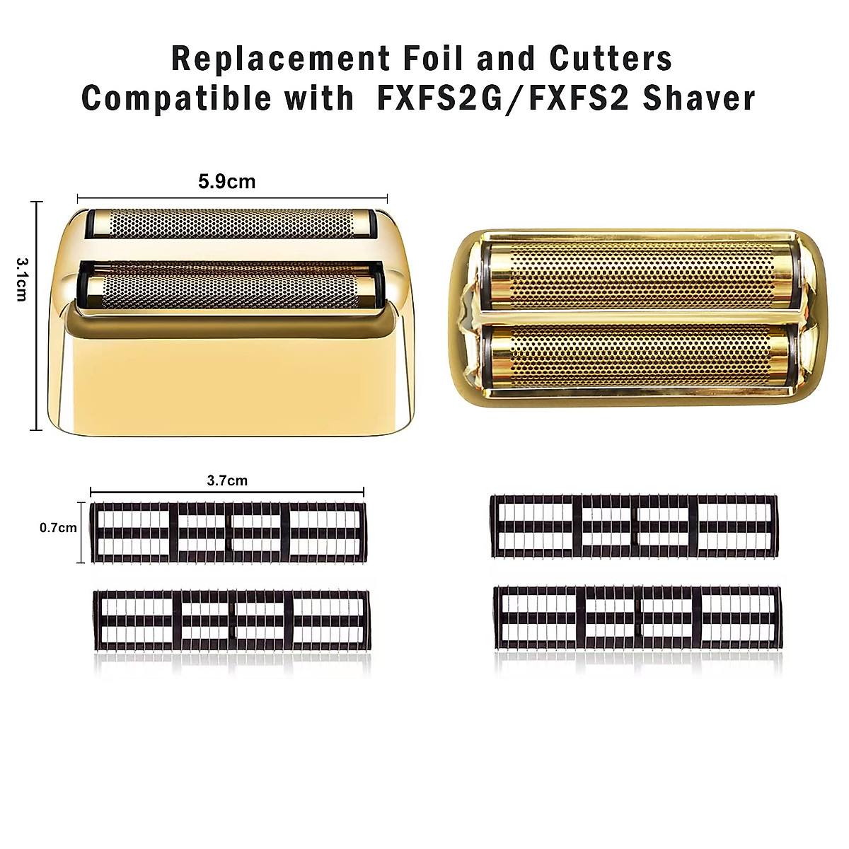 2 Pack Professional Replacement Foil and Cutters for BaBylissPRO Barberology Double Foil Shaver, Compatible with BaBylissPRO Barberology FXFS2 Shaver，Gold