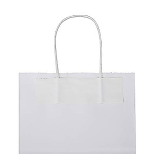 bagmad 50 Pack Sturdy Medium White Gift Paper Bags with Handles Bulk, Kraft Bags 8x4.75x10 inch, Craft Grocery Shopping Retail Party Favors Wedding Bags Sacks (White, 50pcs)