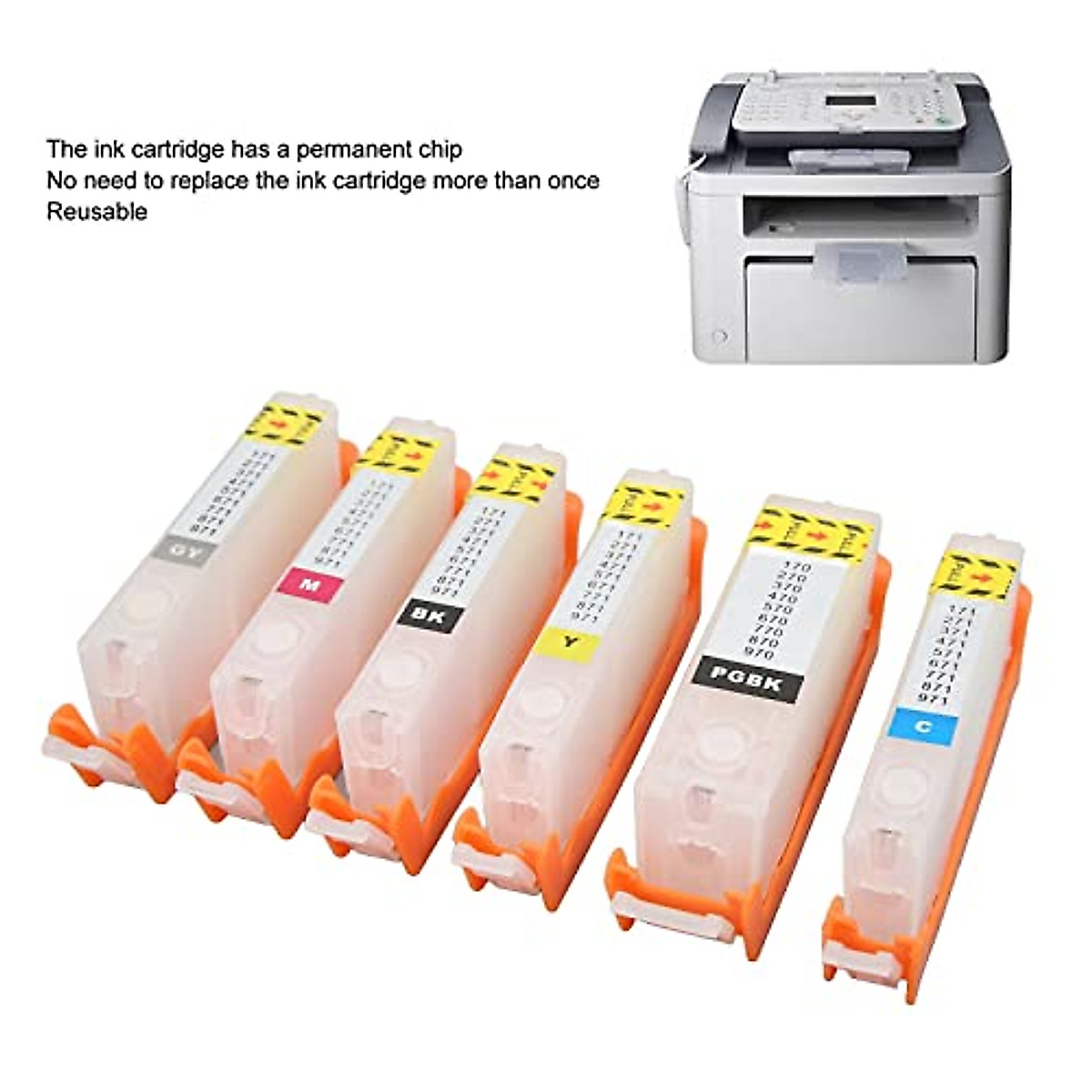 Fafeicy 5PCS Ink Cartridge,5 Colors Reusable Printing Ink Cartridge Desktop Photo Printers Accessories for (370-371)