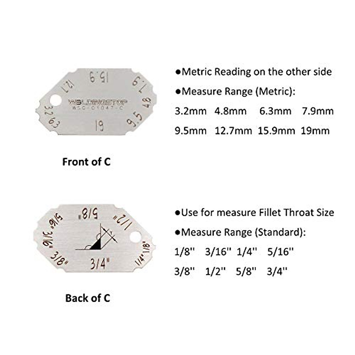 Welding Gauge Kit Weld Fillet Throat Size Leg Length Gage Set In Inch Metric Stainless Steel 4pcs Key Set