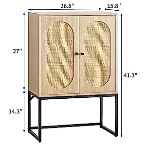 MATICO Rattan Pantry Storage Cabinet, 41.3"(H), Tall Pantry Locker, Kitchen Console Sideboard, Accent Buffet Cabinet, Display Bookcase with Rattan Door, Organizer Cupboard for Living Room, Burlywood