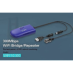 VONETS WiFi to Wired WiFi Bridge Ethernet/Signal Repeater Mini Industrial 2.4GHz 300Mbps 1 RJ45 Male USB/DC Powered for Monitoring,Electronic Scales,IP Printer,Robots,Medical Devices VAP11G-300