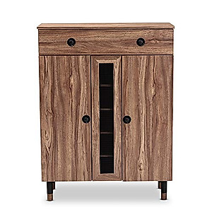 Baxton Studio Valina 2-Door Wood Shoe Storage Cabinet with Drawer in Oak-Black