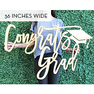 Congrats Grad Wooden Sign - 5 Sizes: 12, 18, 24, 30, 36 inches wide - For Graduation Party, Grad Backdrop, Cap and Gown- Made by Lavender Dots Design