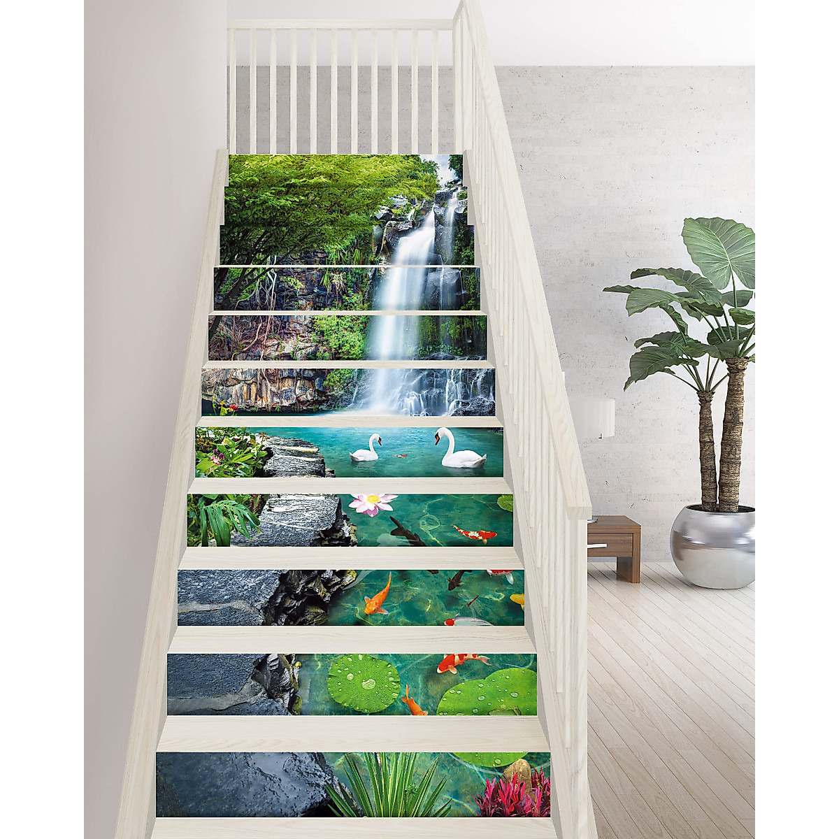FLFK Stair Riser Decals - Stair Stickers Decals Peel and Stick,Stone Trail Stair Decals Self-Adhesive for Home Decor, 39.3" W x 7.08" H x 13Pcs