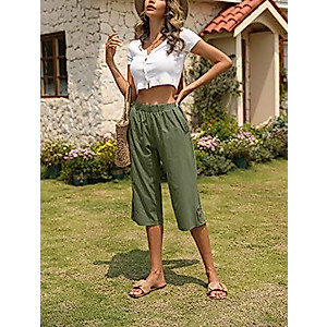 Veatzaer Womens Capri Pants Trousers Cotton Soft Cotton Trousers High Waisted Causal with Pockets(Grass Green,XL)