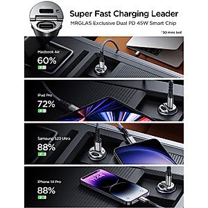 MRGLAS 90W USB C Car Charger,[Super Mini Metal] USB C Car Charger Fast Charging Adapter Dual PD Dual Port Type C Car Cigarette Lighter USB Charger Compatible iPhone 15 14 Pro Max iPad Samsung MacBook