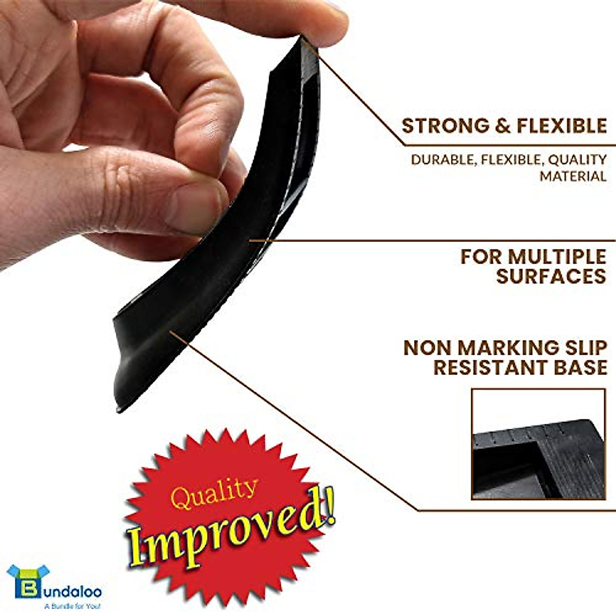 Bundaloo Door Stopper Set - Pack of 4 Portable Black Flexible Jammer Wedges - Keeps Doors Open, No Sliding or Marking Floors or Carpets - Blocker for Hotel, Home, Office, Residential, Commercial Use