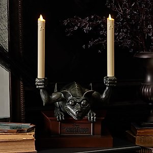 Luminara Disney's The Haunted Mansion Gargoyle Taper Holder Candlestick Holder with Set of 2 Ivory Wax Drip LED Tapers