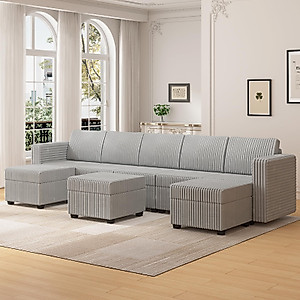 Wimarsbon U Shaped Sofa-Modular Sectional Sofa Couch, Modern Faux Mink Fur Sectional Couches Modular Sofa with Storage Ottoman, Comfy Modular Sofa Couch for Living Room(Grey, 5+3)