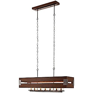 Home Decorators Collection Ackwood Collection 7-Light Dark Wood Rectangular Chandelier with Clear Seeded Glass Shades