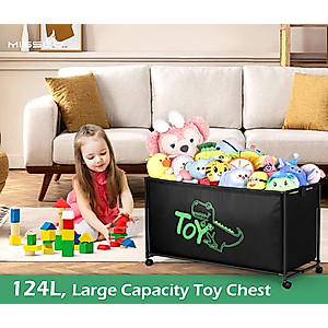 MISSLO Large Toy Box with Wheels Big Toy Chest for Kids Organizer Toy Storage Bin, 124L, Black