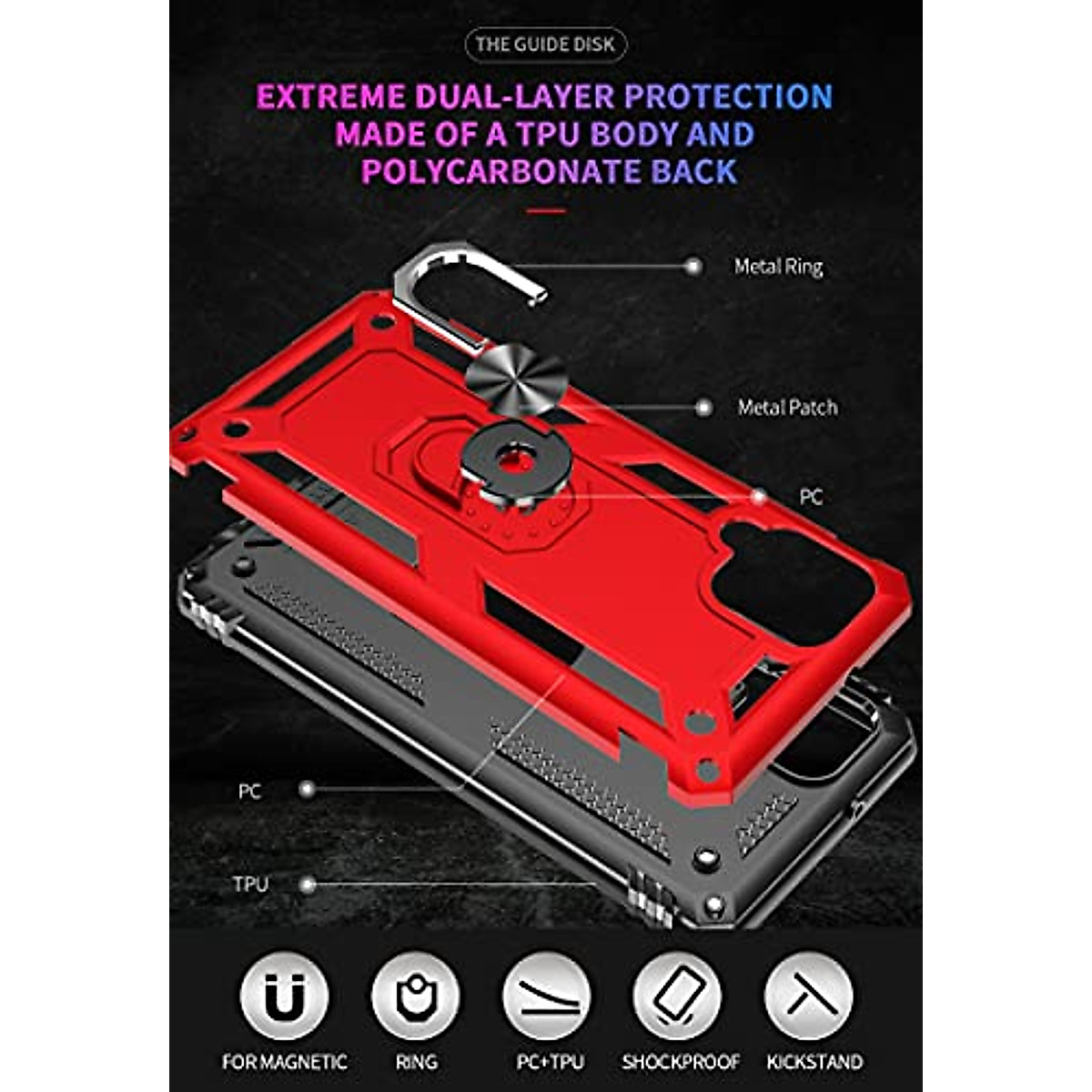 SunRemex Samsung A12 Case，Galaxy A12 Case with Tempered Glass Screen Protector，Kickstand [Military Grade] 16ft.Drop Tested Protective Cover for Samsung Galaxy A12 5G （2021）.(Red)