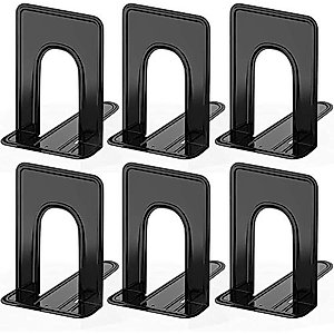 (Bundle of 2 Sets) MaxGear Book Ends Universal Premium Bookends for Shelves, Non-Skid Bookend, Heavy Duty Metal Book End, Book Stopper for Books/Movies/CDs, 6.5 x 5 x 5.75 in, Black (3 Pairs)