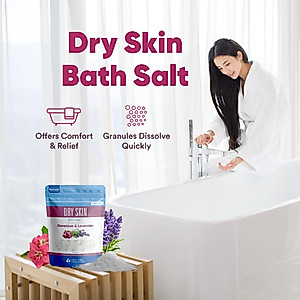 Dry Skin Bath Salt 32 Ounces (2 Lbs) Epsom Salt with Natural Geranium and Lavender Essential Oils Plus Vitamin C in BPA Free Pouch with Easy Press Lock Seal Made in USA