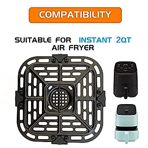 Square Air Fryer Grill Pan for Instants Vortex 2QT Mini Air Fryer Oven, 6.88IN Upgraded Air Fryer Grill Plate Rack Grid with Rubber Bumpers for Instants 2QT Air Fryer, Nonstick, Dishwasher Safe