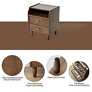 ESPSENT Modern 2-Drawer Nightstand Solid Wood Sofa Side End Table with Storage Compartment and Legs (Dark Walnut)