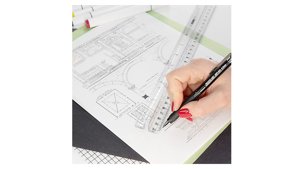 Pacific Arc Finger Grip Ruler 12 Inch for Drafting & Engineering