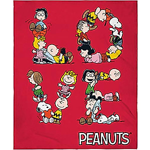 INTIMO Peanuts Love Charlie Brown Snoopy and Pals Letter Art Fleece Plush Throw Blanket