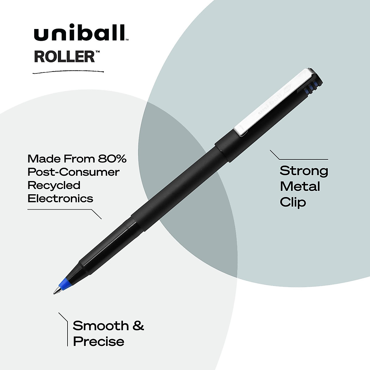 uni-ball Roller Rollerball Pens Fine Point Micro Tip, 0.5mm, Blue, 12 Pack