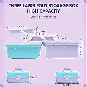 TERGOO 12in Three-Layer Multipurpose Storage Box Organizer Folding Tool Box/Art & Crafts Case/Sewing Supplies Organizer/Medicine Box/Family First Aid Box with 2 Trays (Purple Blue)