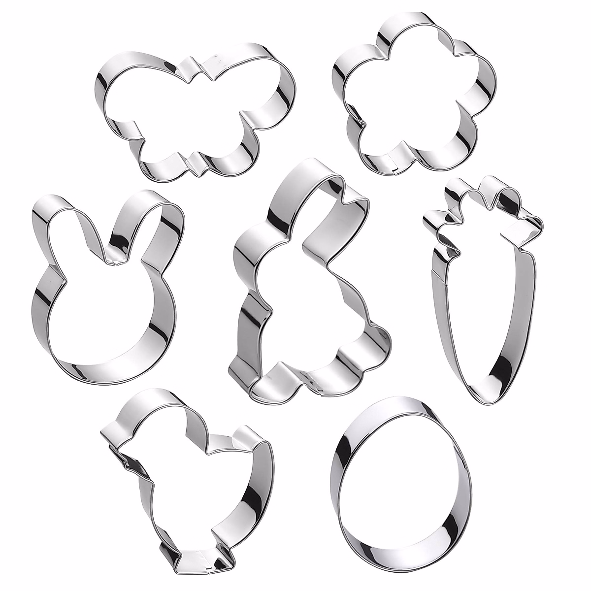 Easter Cookie Cutter Set - 7 piece - Egg, Carrot, Bunny, Flower, Chick, Bunny Face and Butterfly