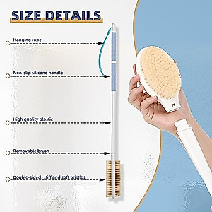 TYYIHUA 20.5" Back Bath Brush Long Handle for Shower for Elderly,Men and Women,Back Scrubbers for Use in Shower,Dual-Sided Exfoliating Dry Brush with Stiff and Soft Bristles,Shower Scrubber for Body