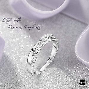 Amberta Women's 925 Sterling Silver Ring Crossover Band with Zirconia Stones: Inside Circumference 51.2 mm - Size 5.75