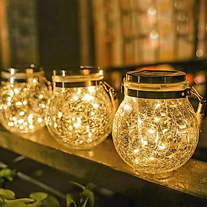 aboxoo Solar Light Hanging Lantern LED 2 Packs Solar Lights Crackle Glass Ball with Warm Light ,Waterproof Solar Powered Lanterns Decorative for Patio Garden Yard.
