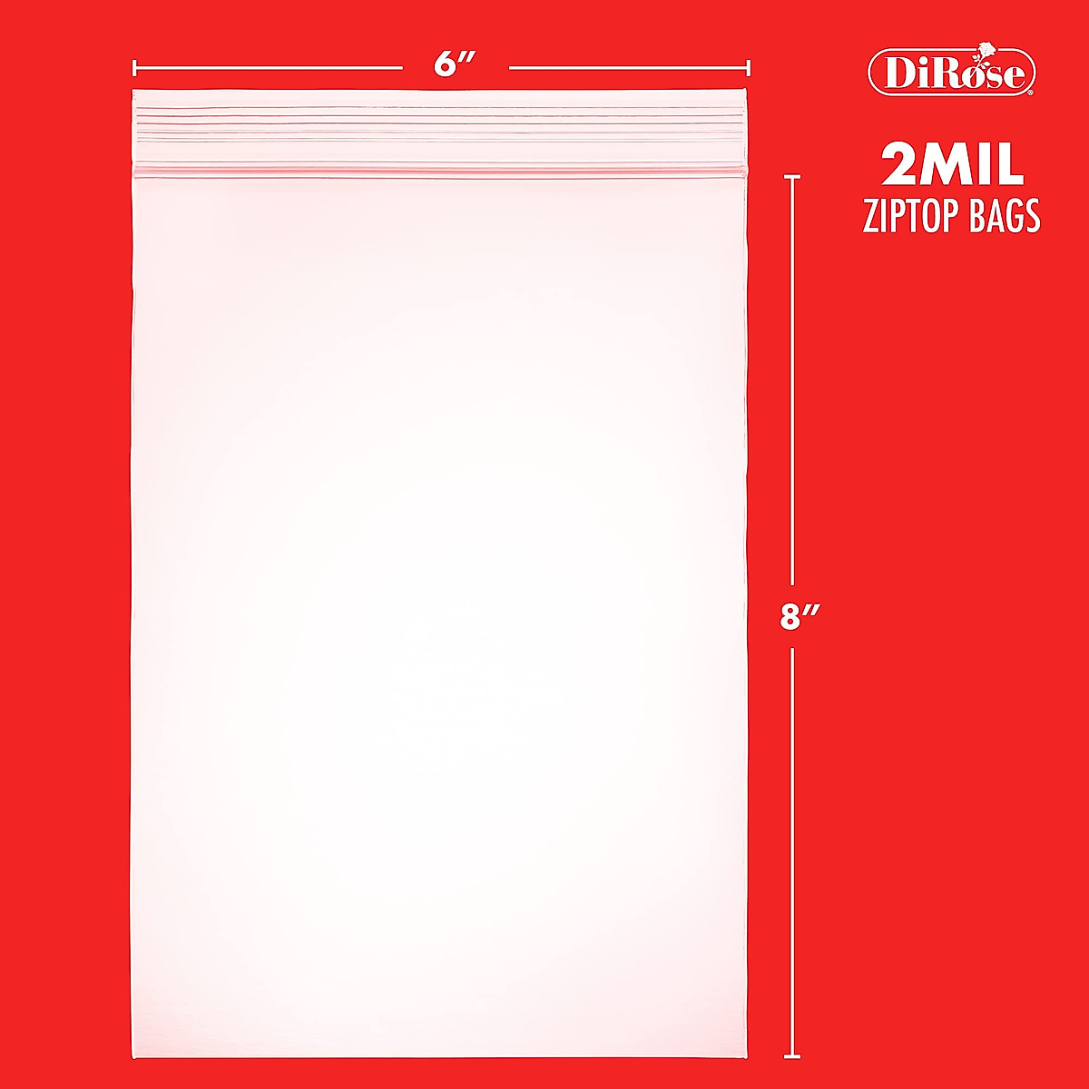 Dirose Reclosable Poly Zip Top Bags - 6" x 8" (100 Count), 2 Mil - Plastic Zip&lock Bags – Resealable Plastic Bags with Zipper - Clear Bags for Snacks, Hardware, Arts & Crafts