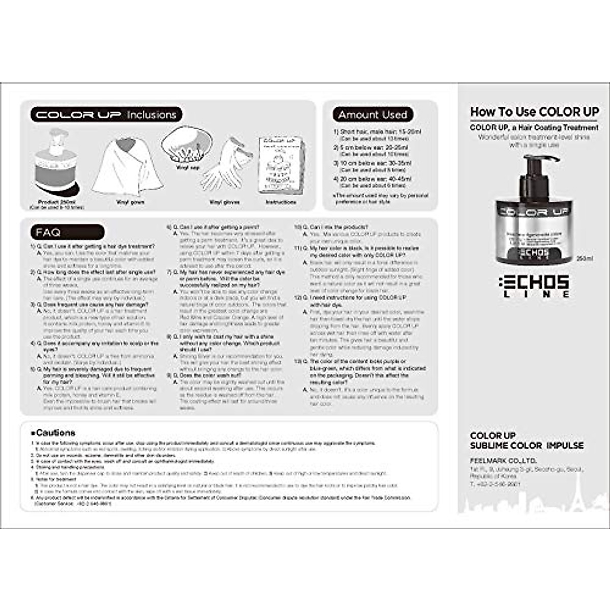 COLOR UP Hair Manicure Coating Treatment 8.45fl.oz/No Ammonia, No Oxident/Made in Italy (Chocolate Brown)