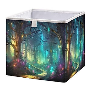 Coikll Fairy Forest Foldable Organizer Storage Bins Cube Baskets for Home Closet Drawers Shelf Toys -11*11*11in