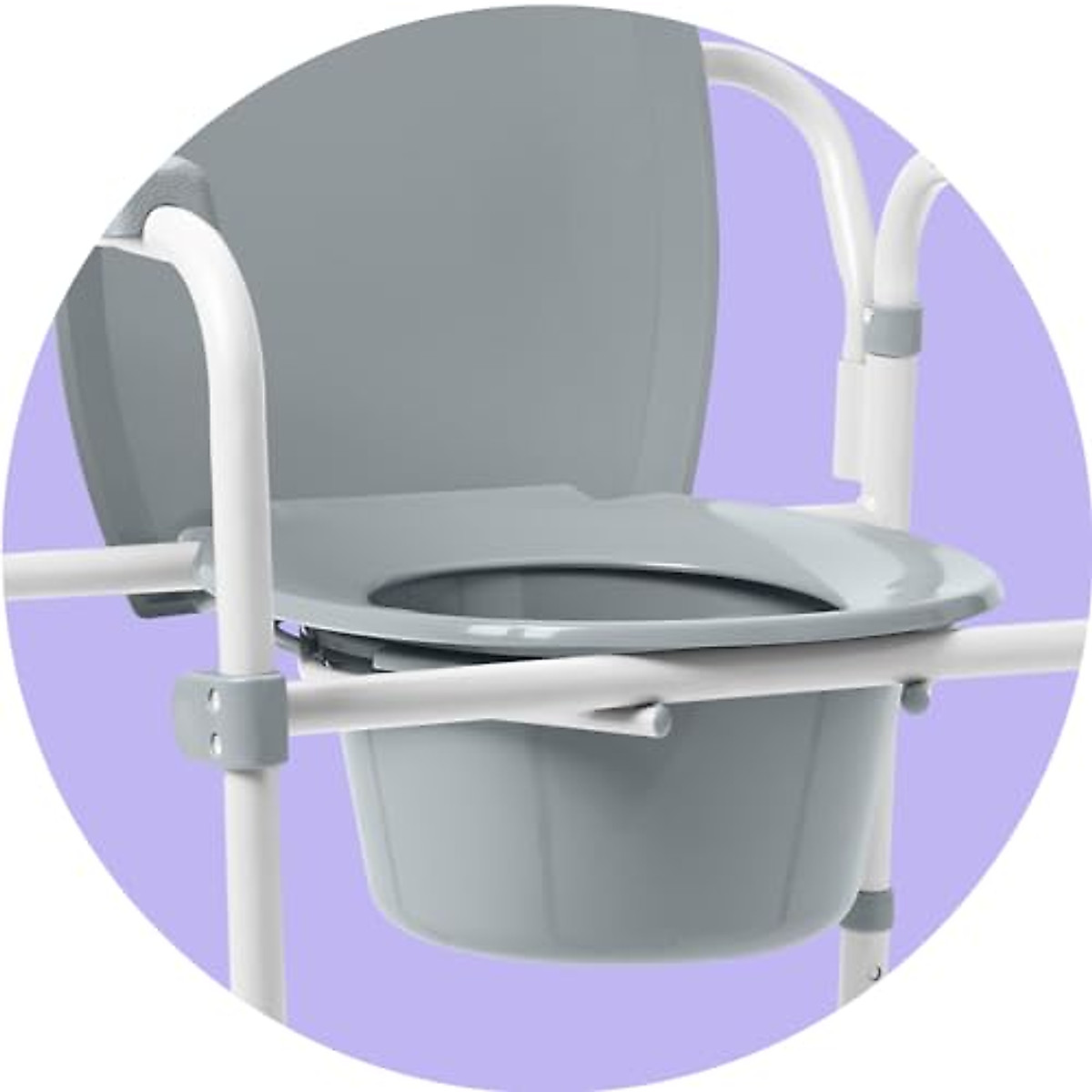 Medline 3-in-1 Steel Bedside Commode, Standard Seat, Sturdy Folding Frame, 7.5 QT. Bucket, 350 lb. Weight Capacity, Clip-on Seat, Easy Cleaning, Tool-Free Assembly, Gray