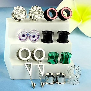 TIANCI FBYJS 8 Pairs Stainless Steel Ear Tunnels Earrings Plugs Dangle Gauges for Women Double Flare Piercing Stretcher Gauges Plugs kit 6mm 2g