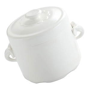 FRCOLOR Small Ceramic Stew Pot with Lid 520ml Steam Soup Bowl Steaming Cup with Handle for Home Kitchen Egg Custard Medicinal Birds Nest Tonic White