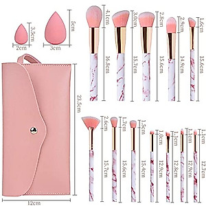Makeup Brushes START MAKERS Professional 12Pcs Pink Marble Makeup Brush Set with Foundation Concealer Blush Eyeshadow Make Up Brushes Beauty Blender and Make Up Bag
