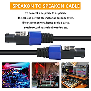 HBU 1 Pack 50 Feet Speakon to Speakon Cable - 50FT Studio Stage NL4FC Type Speak-On Male to Male Connection Wire - Live House PA DJ Loudspeaker Amplifier Audio Locking Extension Wiring 16 AWG