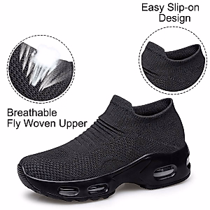 YHOON Women's Slip On Walking Shoes Breathable Lightweight Mesh Casual Running Jogging Sneakers Air Cushion All Black,11