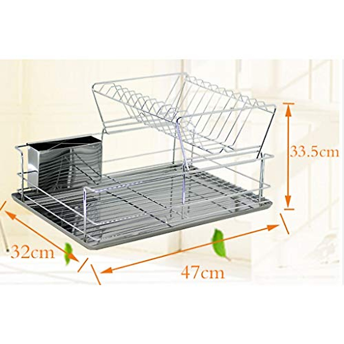 SDGH Stainless Steel Bowl Drain Rack - Double-Layer Tableware Storage Rack 47*33.5*32cm