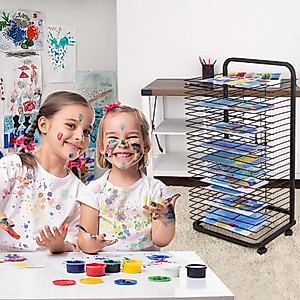 Towallmark Art Drying Rack with 25 Flexible Shelves, Mobile Paint Drying Rack with Four Wheels, Ideal for Schools and Art Studios, Height 41.5 inches, Shelves 12 by 17 inches,Black