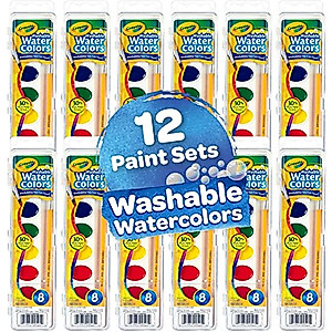 Crayola Washable Watercolors, 12 Paint Sets for Kids, School Supplies Bulk, 8 Vibrant Colors