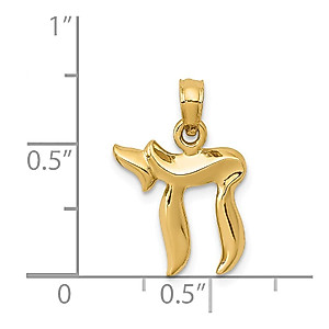 Solid 14k Yellow Gold Chai Pendant Charm - 19mm x 13mm