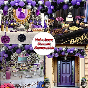 Black and Purple Balloons - 130pcs Black and Purple Balloon Arch Kit with Metallic Silver Balloons, Purple and Black Balloon Garland Kit for Birthday Party Wedding Baby Shower Graduations Festival
